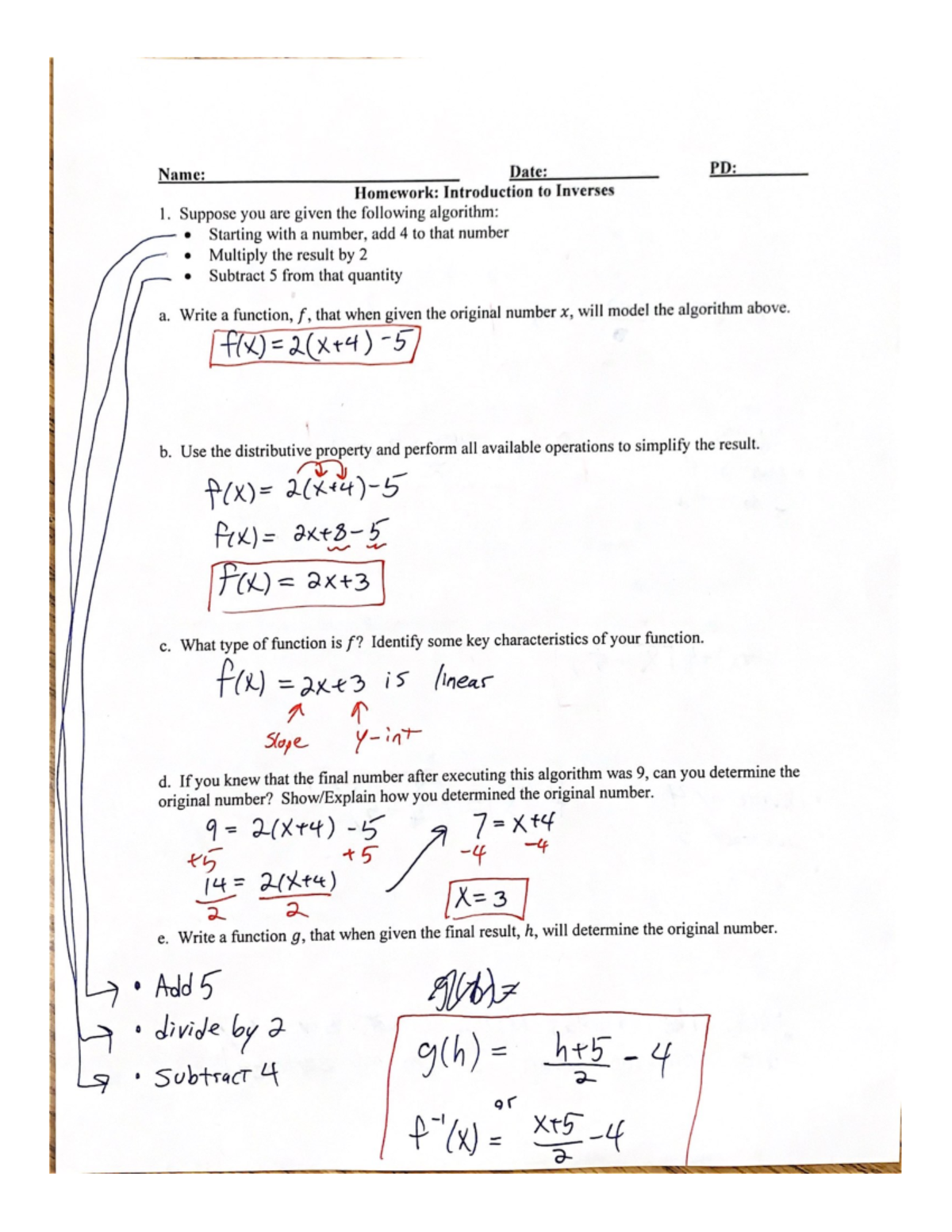 Intro to Inverses Homework Key - Name: Date: PD: Homework: Introduction ...
