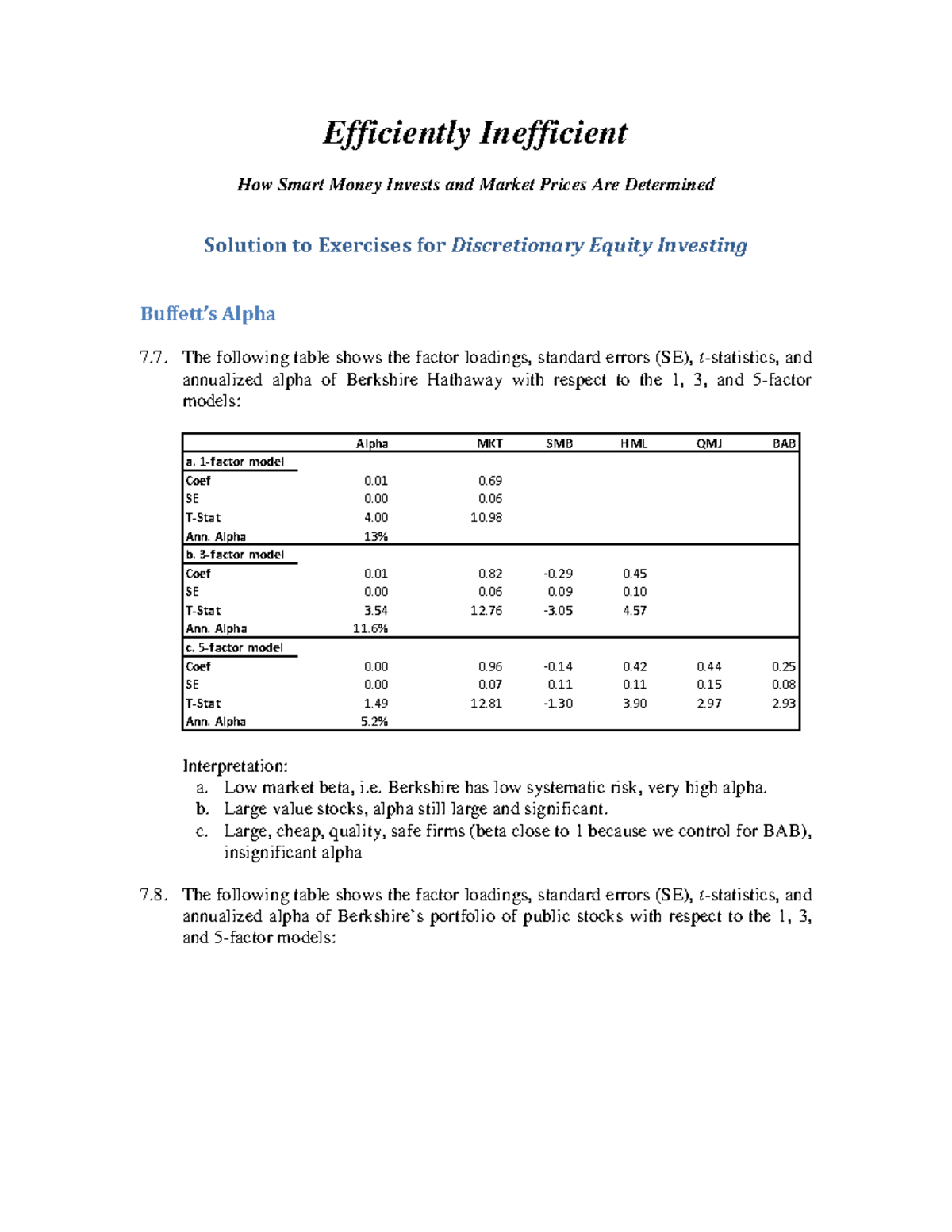 Discretionary Equity Buffetts Alpha Solution - Efficiently Inefficient How Smart Money Invests ...