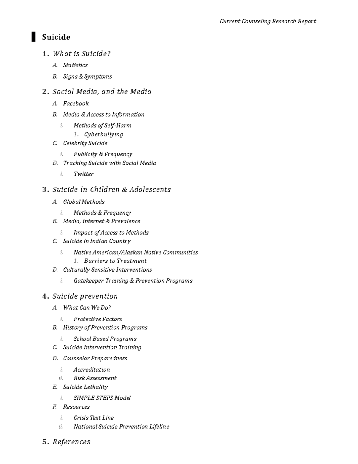 Suicide Presentation Outline - Current Counseling Research Report ...