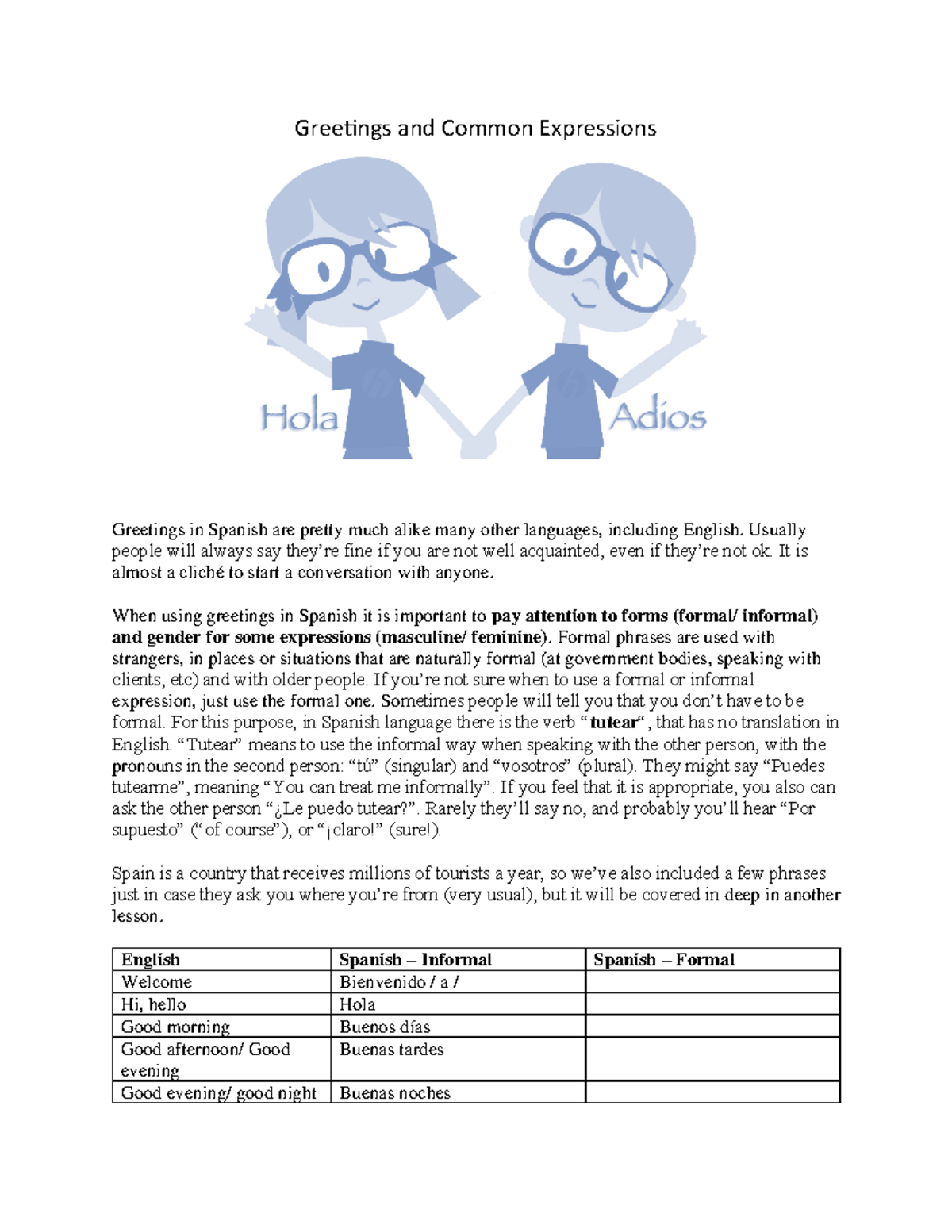 Lesson 2 Greetings AND Common Expressions IN Spanish - Greetings and ...