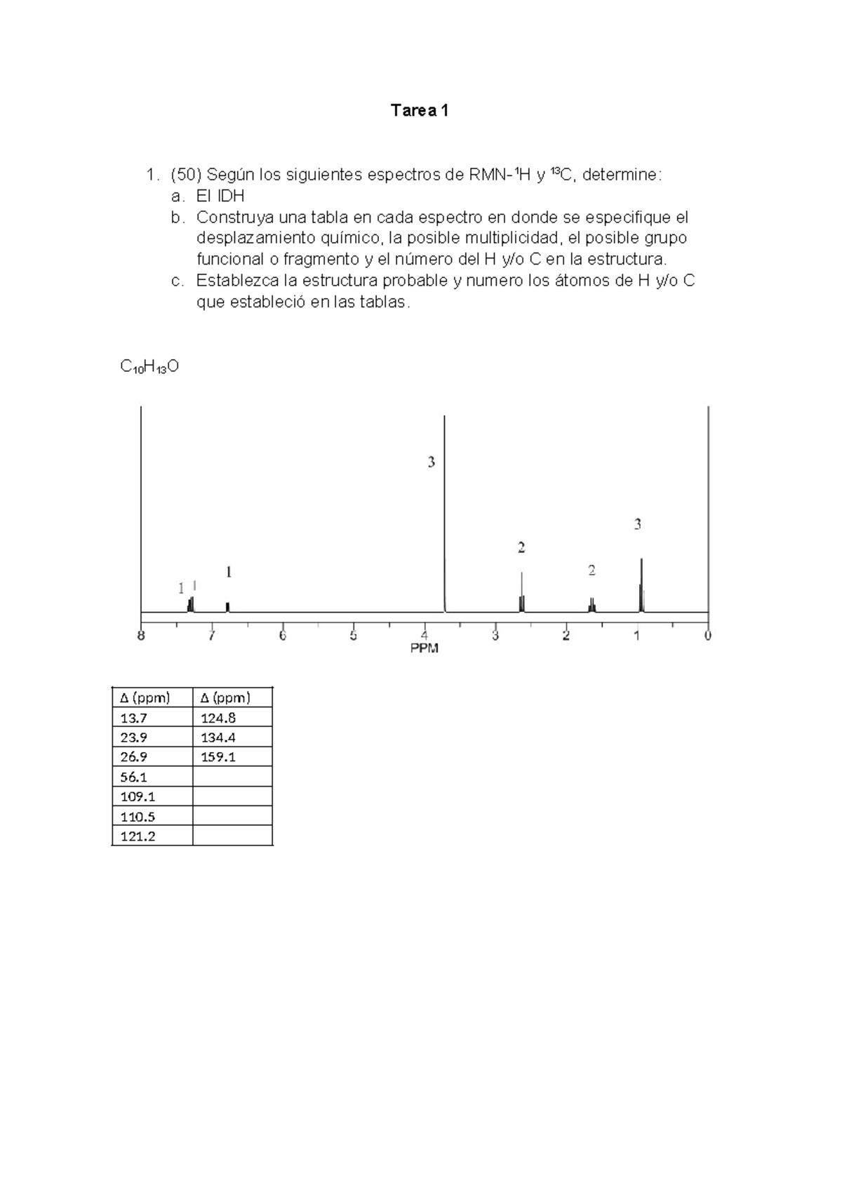 Tarea - Analisis Instrumental - Tarea 1 1. (50) Según los siguientes ...