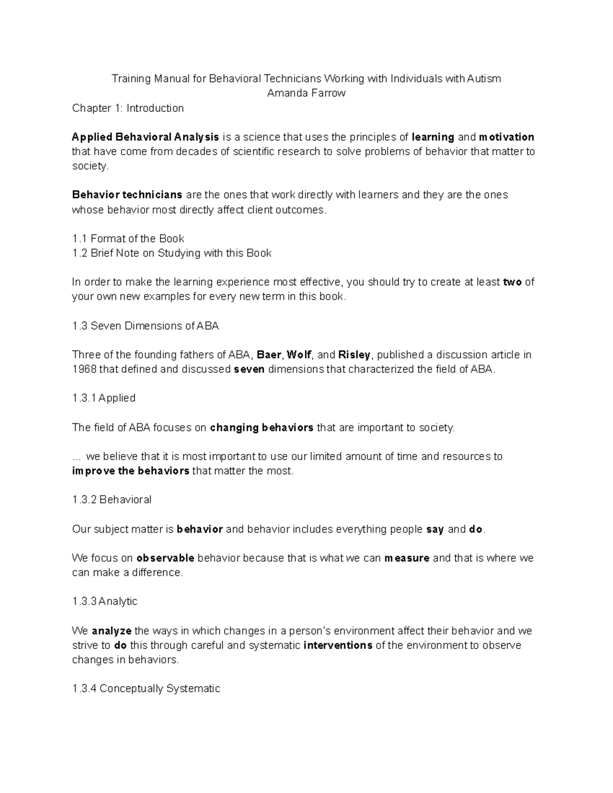 ABA Chapter 1 Study Guide - Training Manual for Behavioral Technicians ...