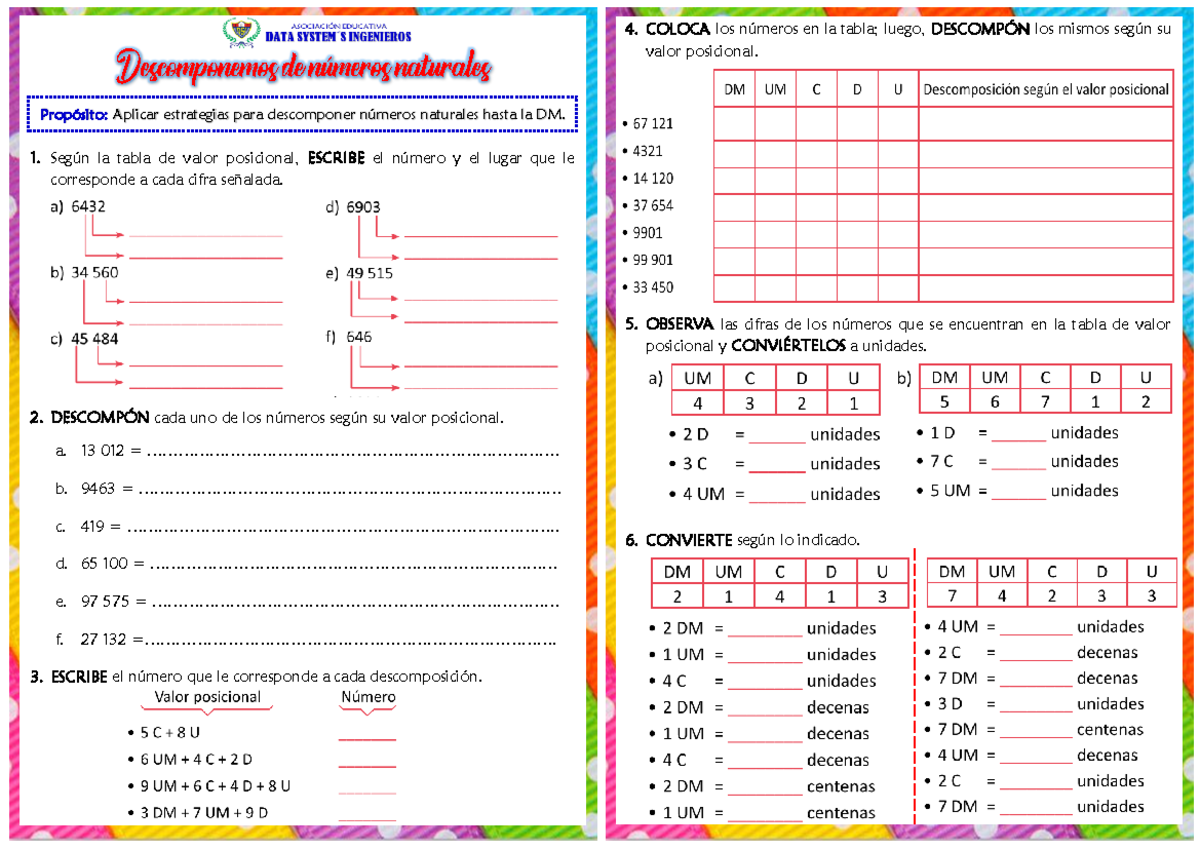 Descomposición DE Números Naturales - Actividad - Según la tabla de ...