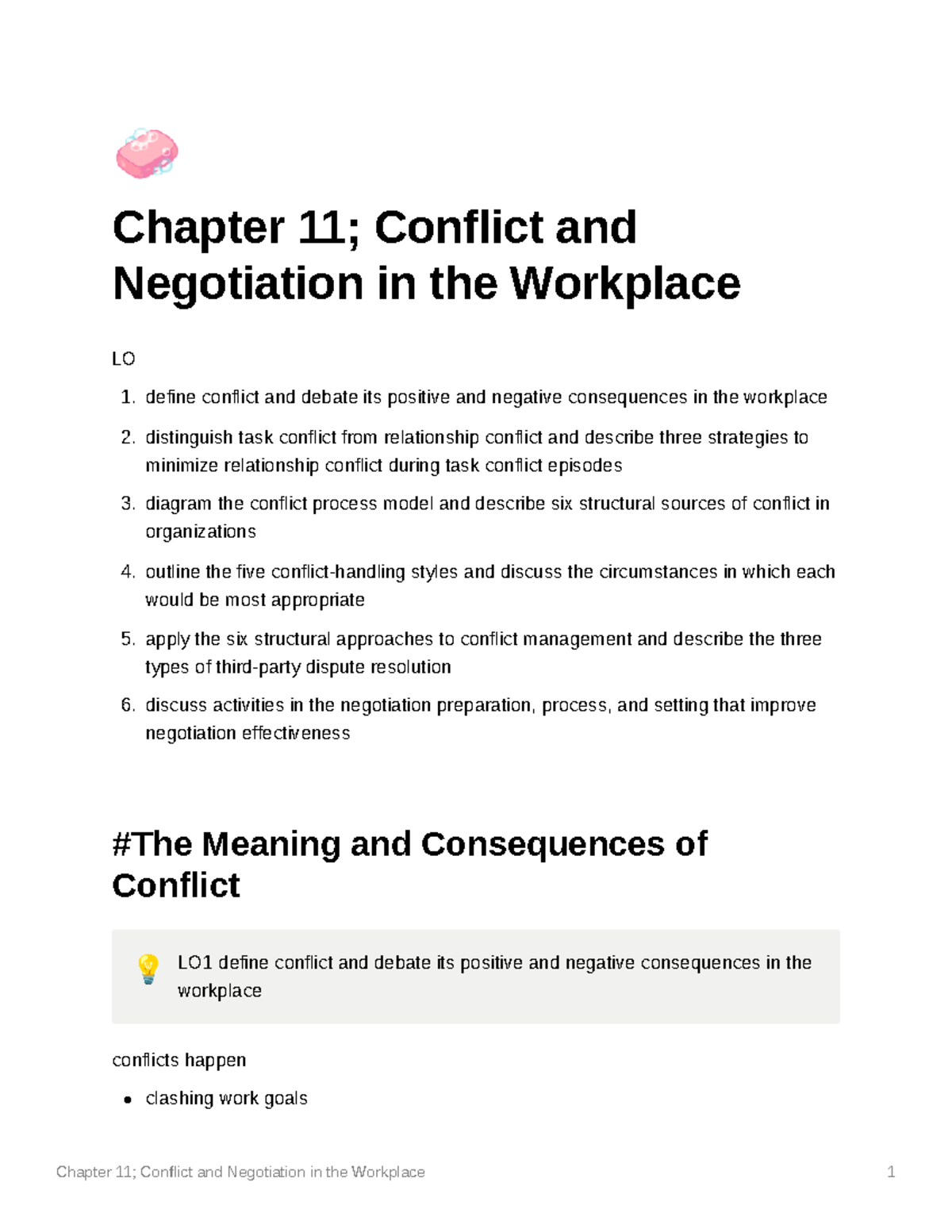 Chapter 11 Conflict and Negotiation in the Workplace - 🧼 Chapter 11; Conflict and Negotiation in ...