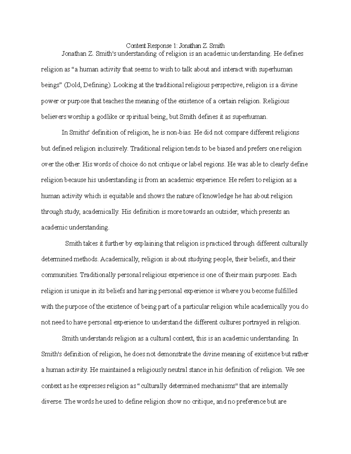 Religious - Content Response 1: Jonathan Z. Smith Jonathan Z. Smith's ...