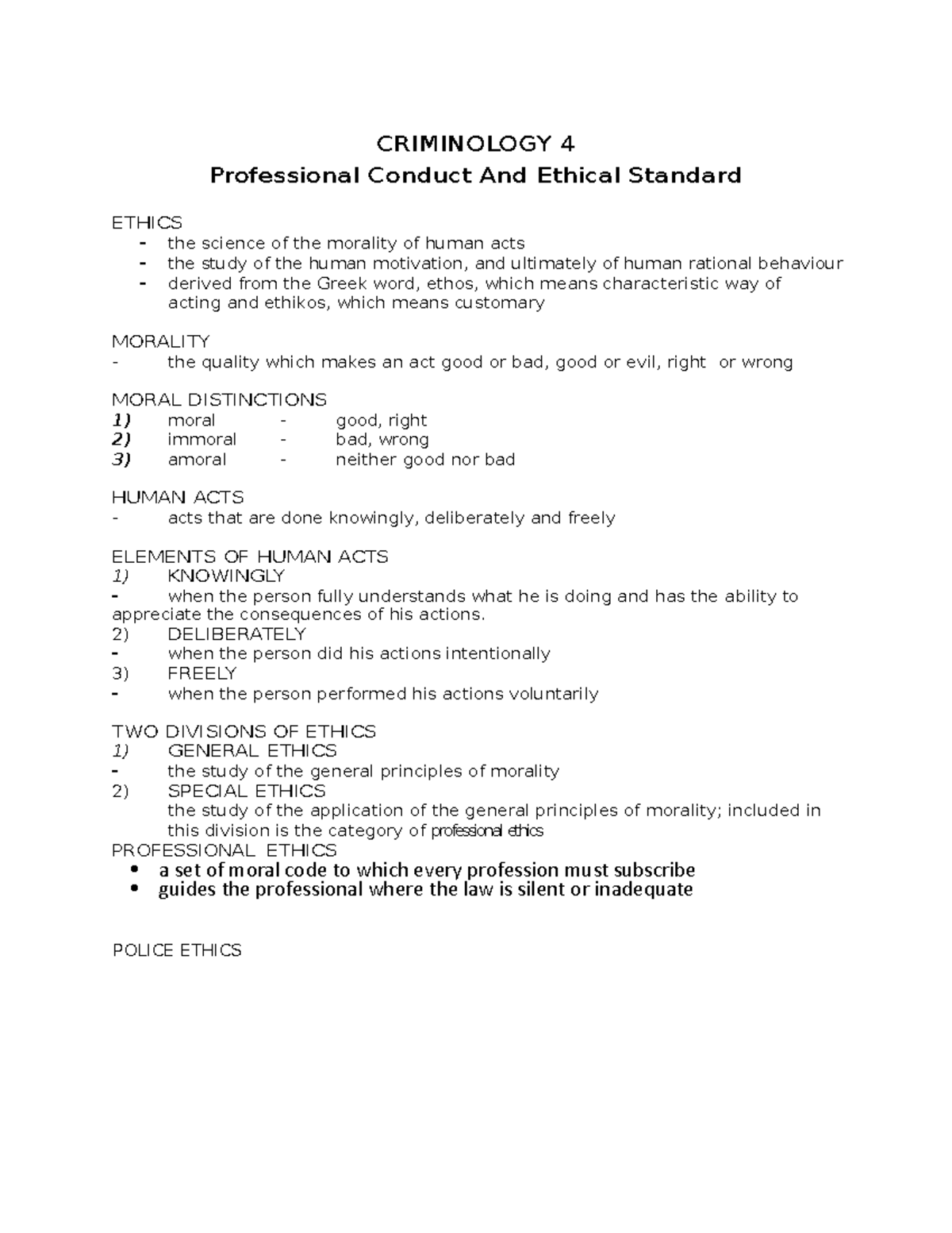 Crim 4- Professional Conduct and Ethical Standards - CRIMINOLOGY 4 Professional Conduct And ...