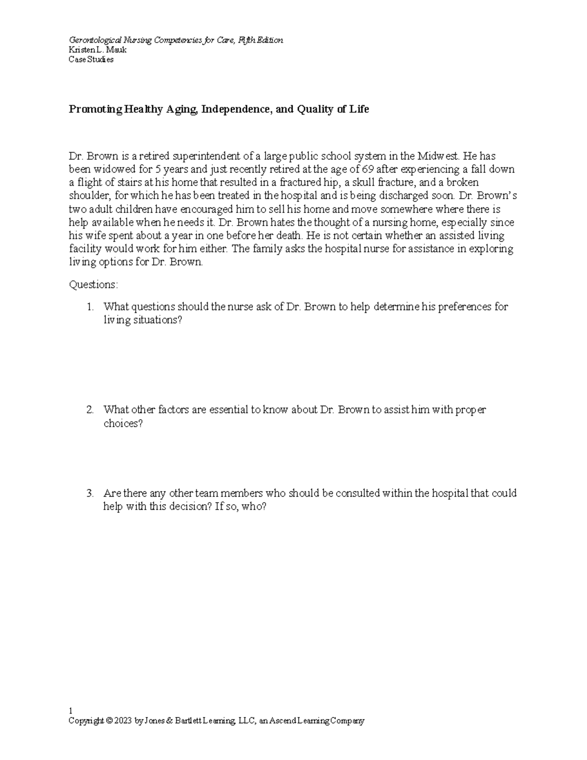 CASE Study Promoting Healthy Aging Independence and Quality of Life ...