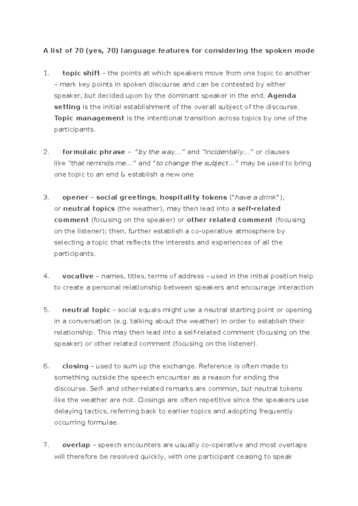 A list of 70 spoken word lang features - A list of 70 (yes, 70 ...