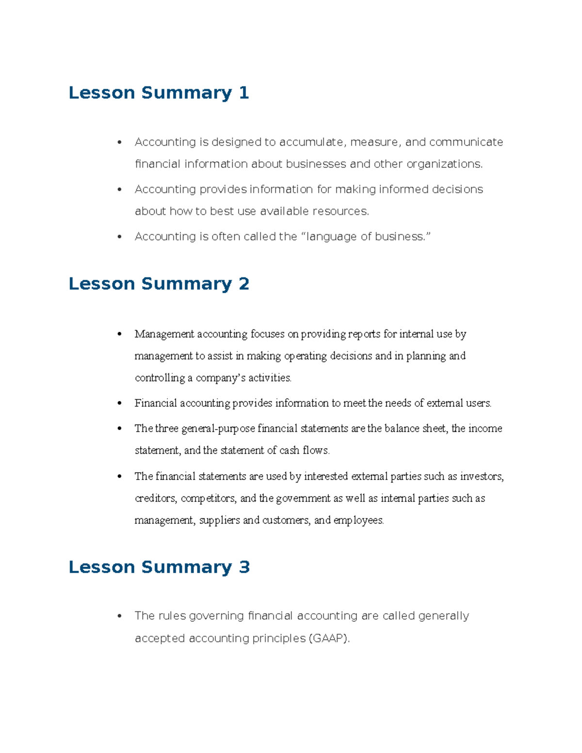 Lesson Summary 1 - Accounting provides information for making informed ...