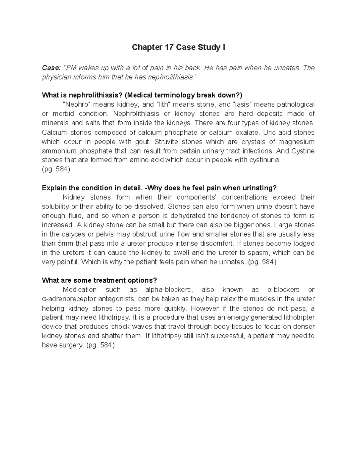 CH 17 Nephrolithiasis (I) - Chapter 17 Case Study I Case: “PM wakes up ...