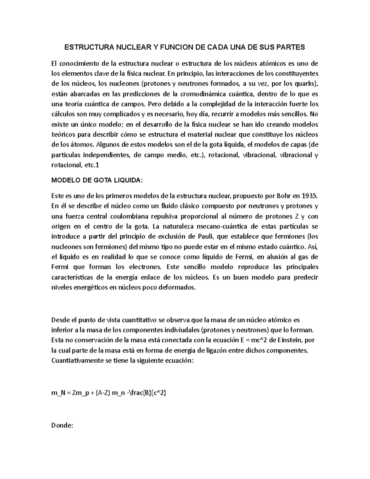 Estructura Nuclear Y Funcion DE CADA UNA DE SUS Partes - ESTRUCTURA ...