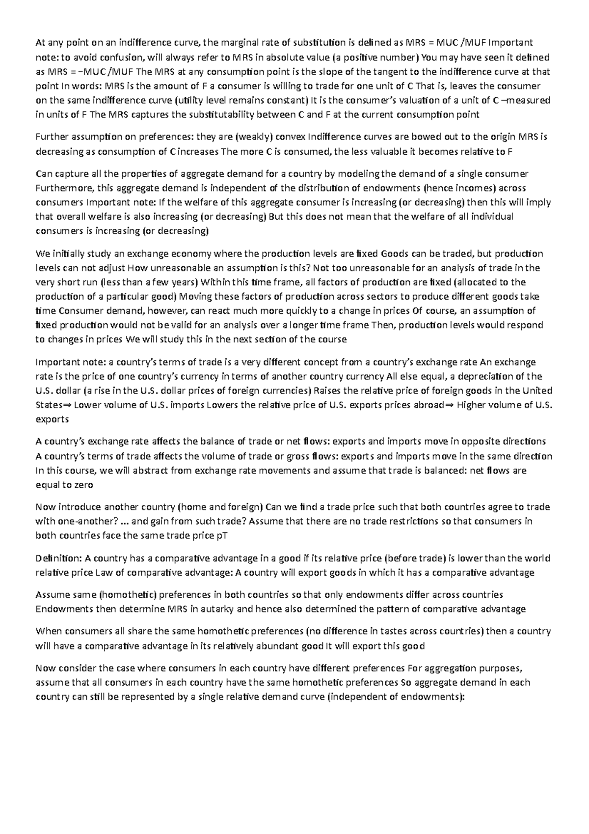 Document 2 Lecture Notes For Lec 3 At Any Point On An Indifference Curve The Marginal Rate