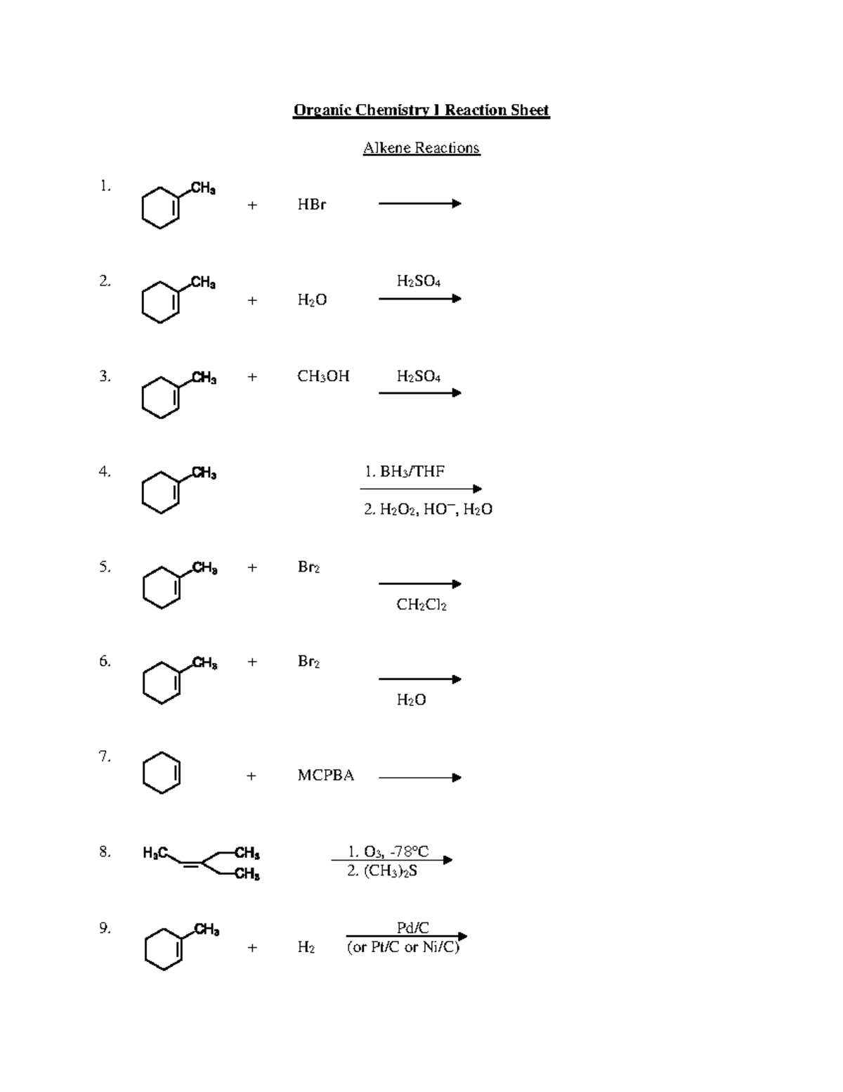 Organic Chemistry I Reaction Worksheet - Organic Chemistry I Reaction ...