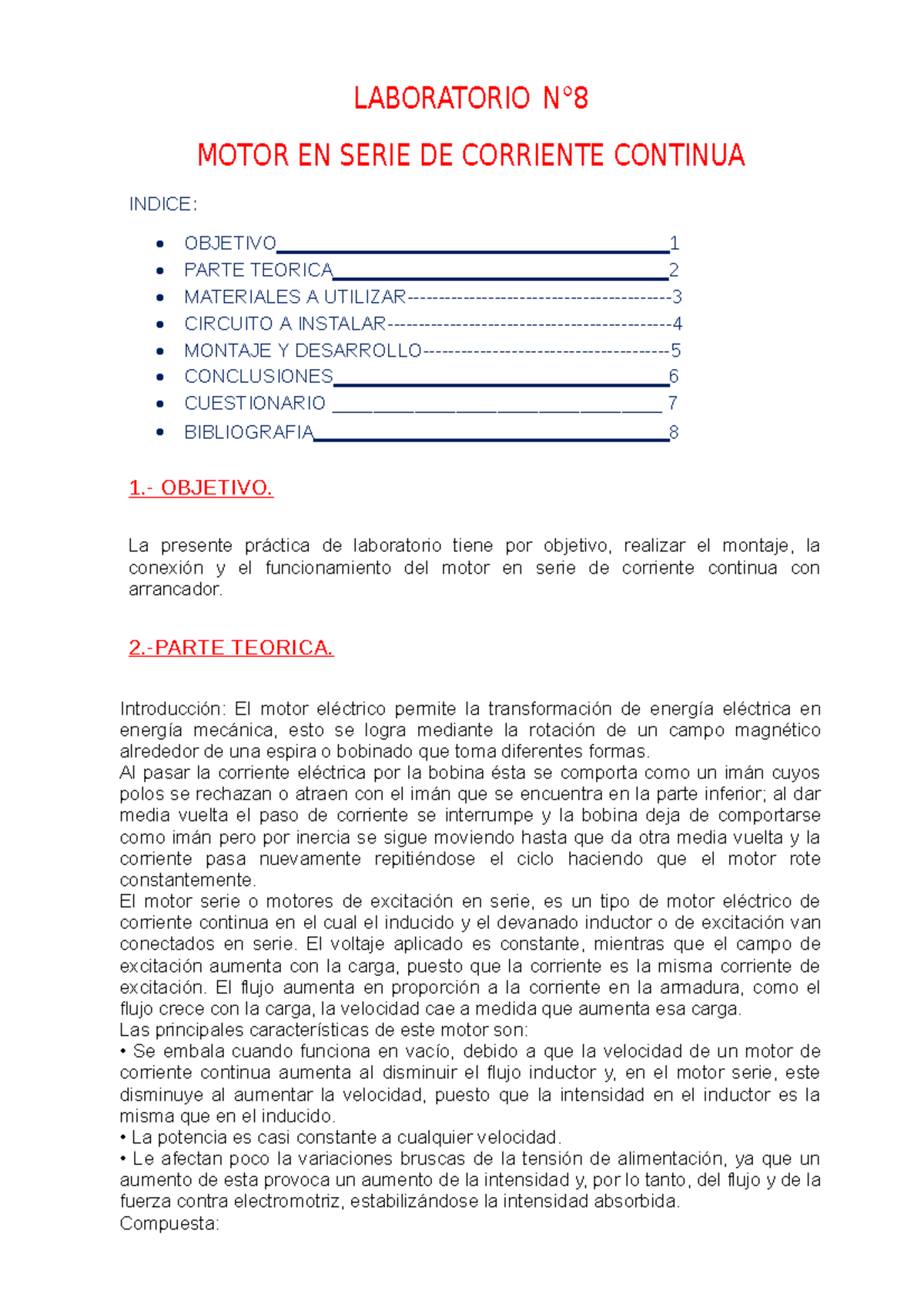 Laboratorio 8 - MOTOR EN SERIE DE C.C. - LABORATORIO N° MOTOR EN SERIE ...