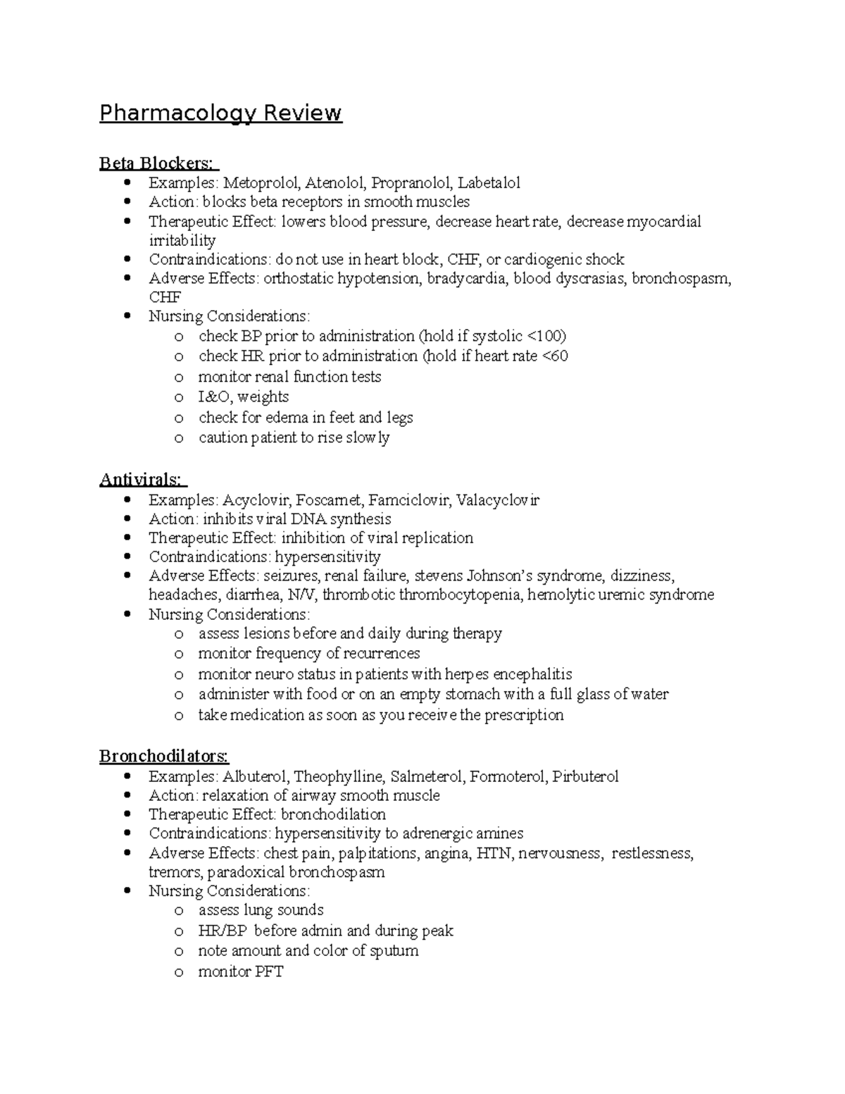Pharmacology Review - pharm - Pharmacology Review Beta Blockers ...