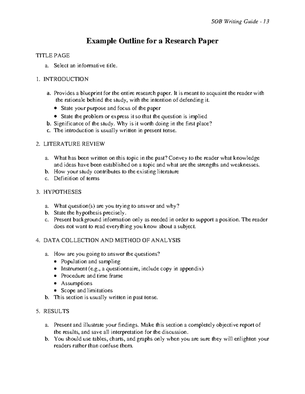 Draft Paper STEM - SOB Writing Guide - 13 Example Outline for a ...
