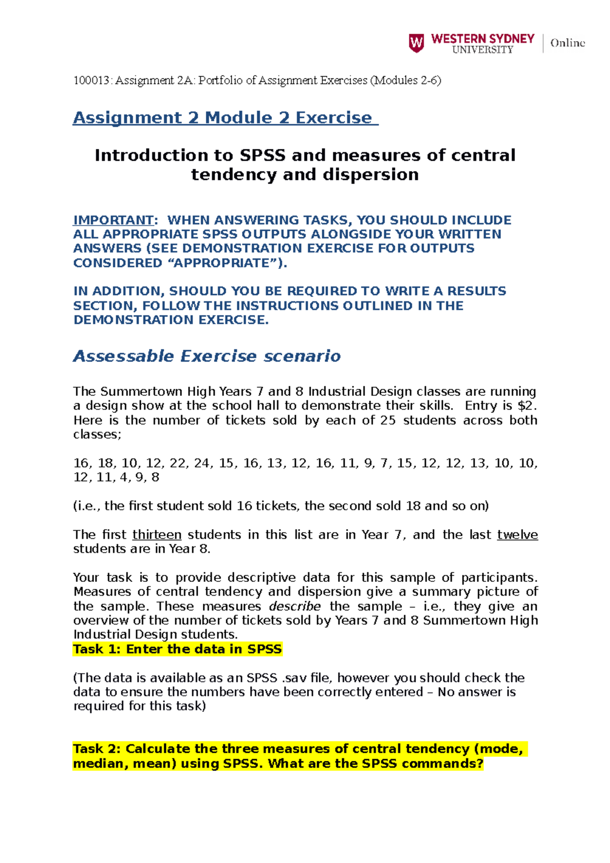 100013 Assignment 2a Modules 2 6 Assignment 2 Module 2 Exercise Introduction To Spss And 