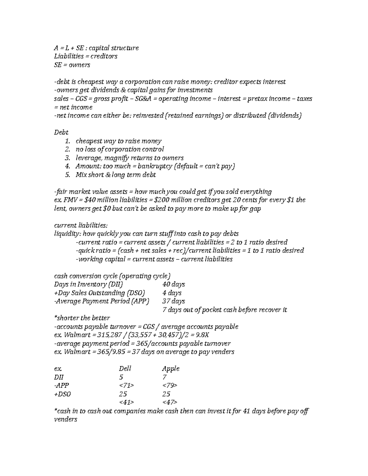 Accounting Lecture 16 Notes - A = L + SE : capital structure ...