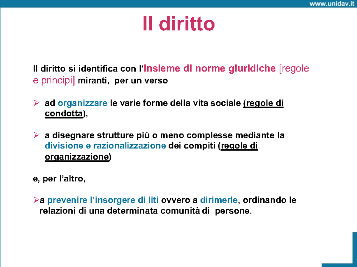 Slide 1a - Il diritto Il diritto si identifica con l’insieme di norme giuridiche [regole e ...