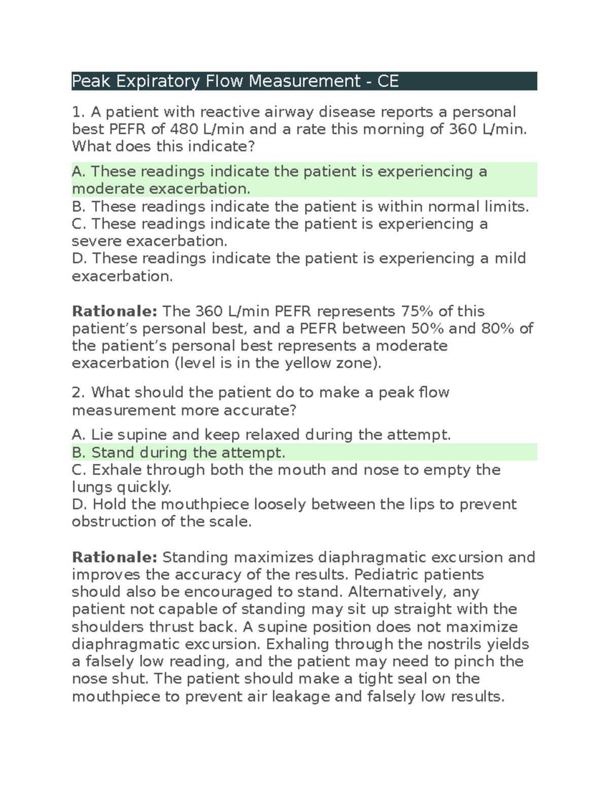 NCO quiz Peak Expiratory Flow Management - Peak Expiratory Flow ...
