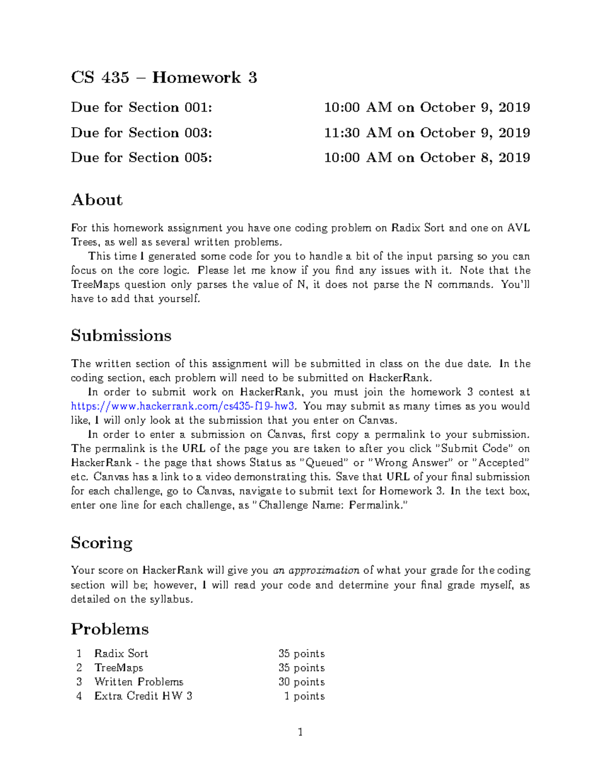 Homework 3 - CS 435 – Homework 3 Due for Section 001: 10:00 AM on ...