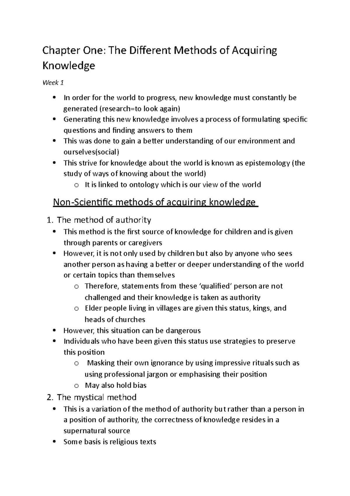 Chapter 1 - Methods of acquiring knowlegde - Chapter One: The Different ...