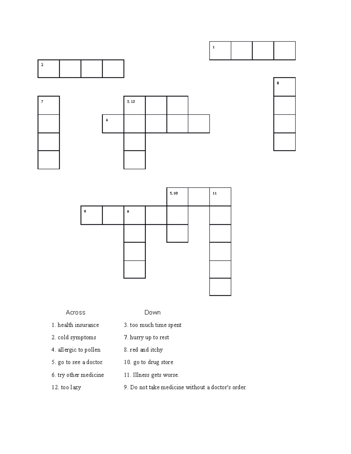 1st Crossword Puzzle - For students to learn vocab. - 1 2 8 7 3, 12 4 5 ...