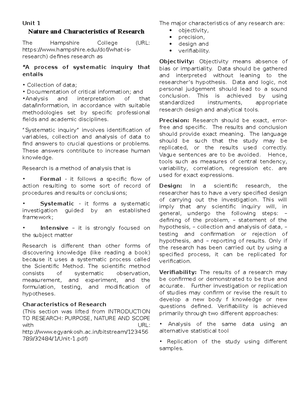 Abe51 notess - Unit 1 Nature and Characteristics of Research The ...