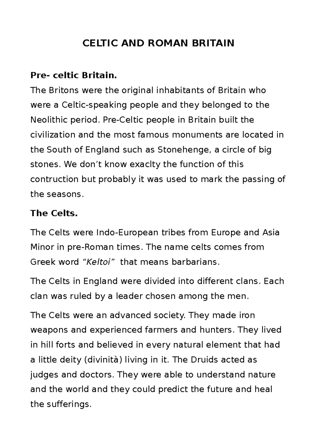 Celtic AND Roman Britain - CELTIC AND ROMAN BRITAIN Pre- celtic Britain ...