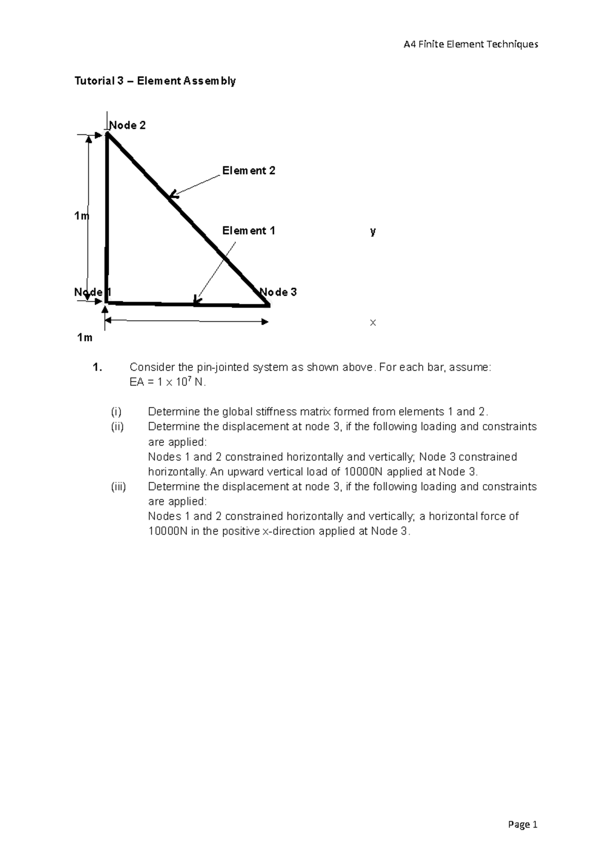 Finite Elements Tutorial 3 A4 Finite Element Techniques Tutorial 3