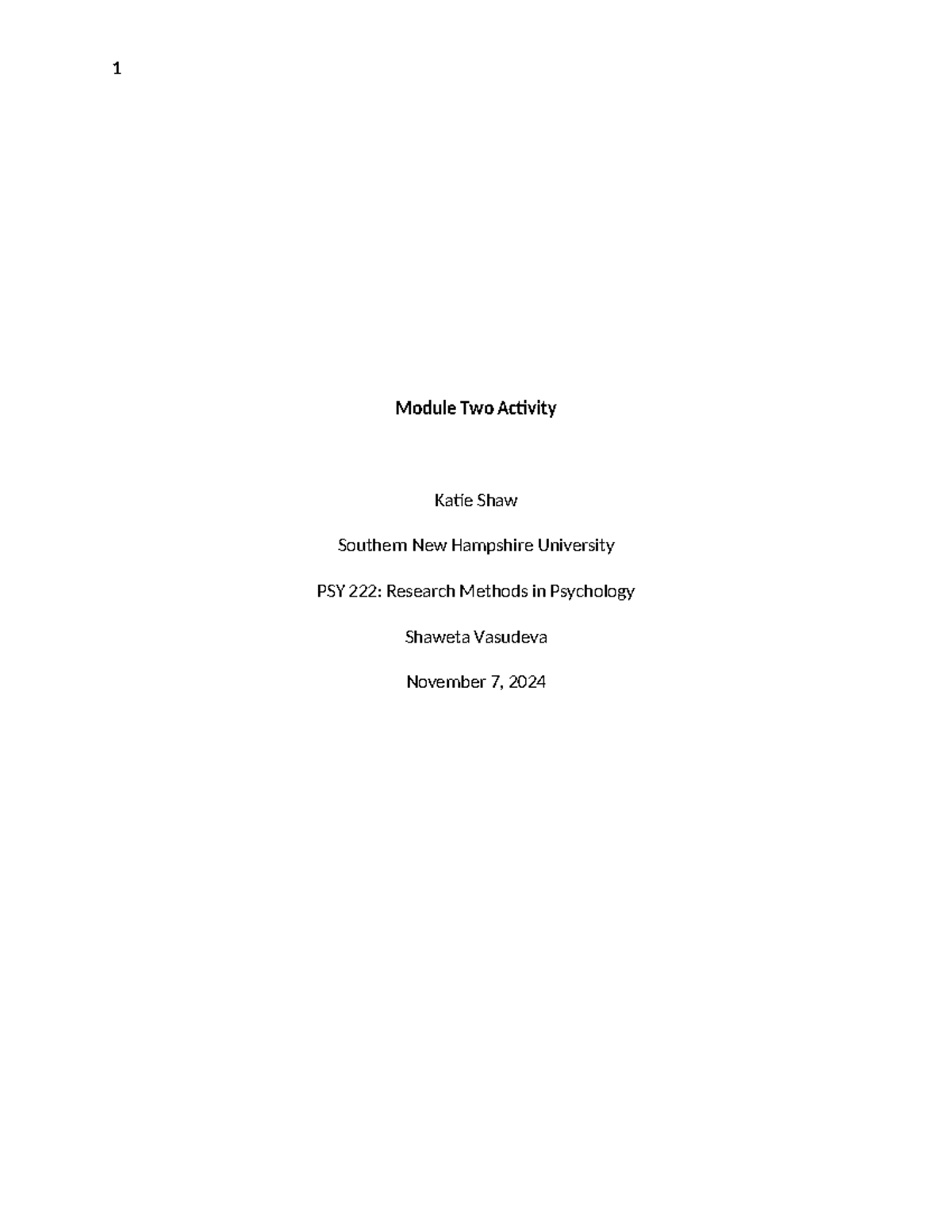 PSY222 Module Two Activity - Module Two Activity Katie Shaw Southern ...