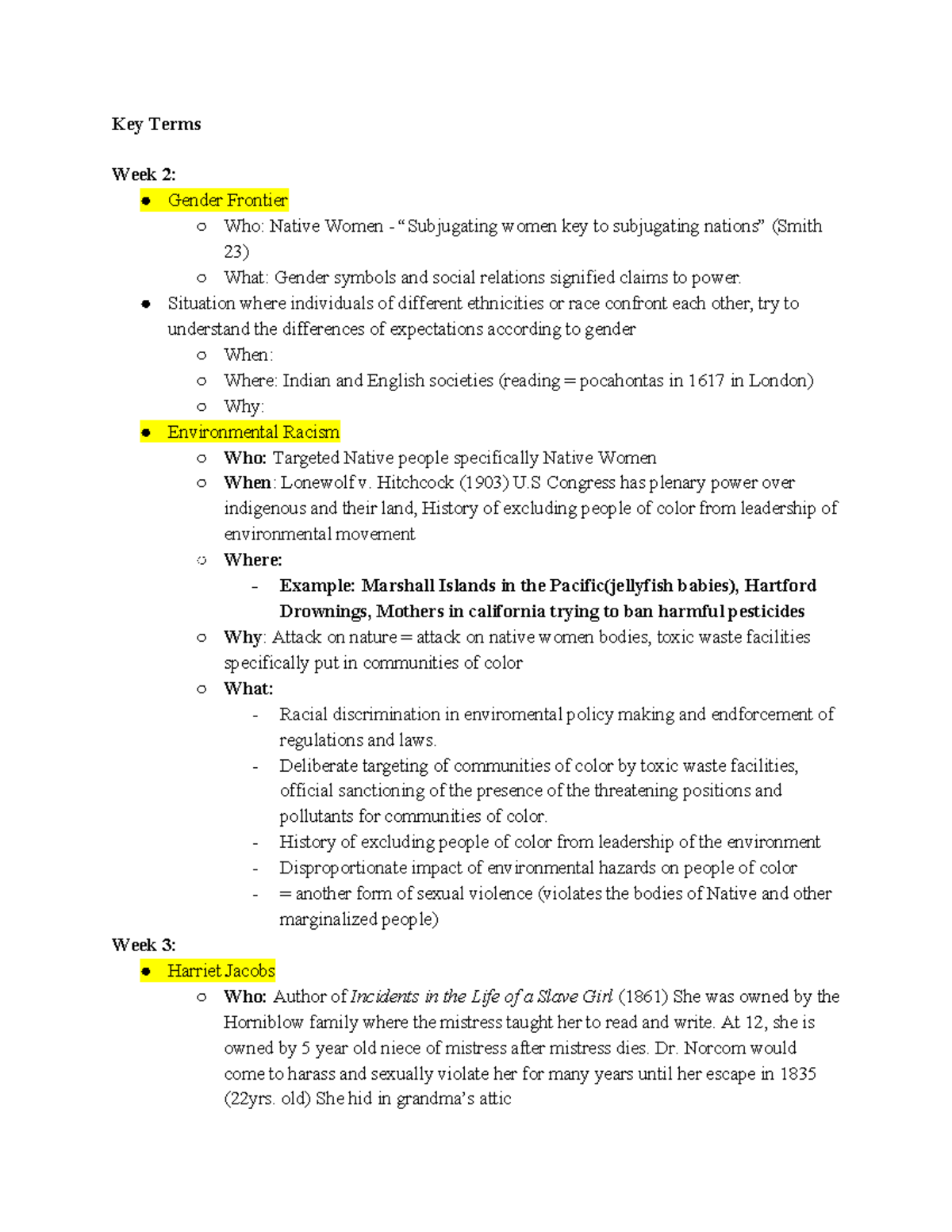 History Midterm Study Guide 2 - Key Terms Week 2: Gender Frontier Who ...