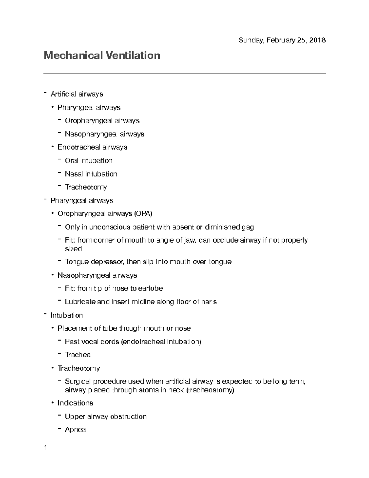 Mechanical Ventilation Notes - Sunday, February 25, 2018 Mechanical ...