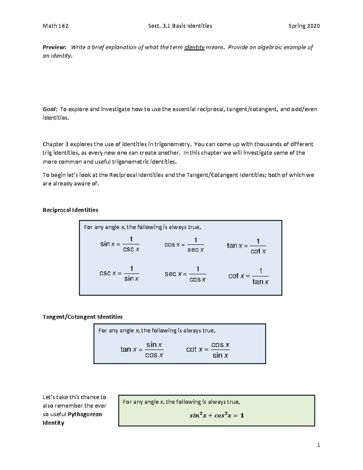 Math 162- Sect. 3.1 Notes - Preview: Write a brief explanation of what ...