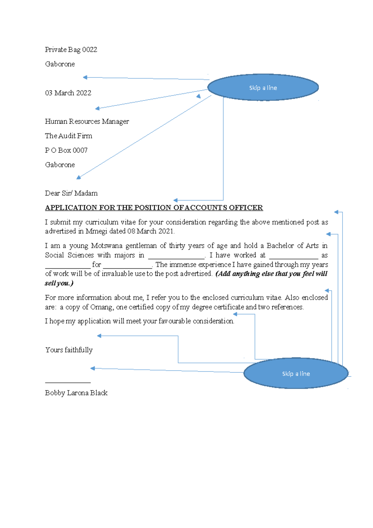 Example of application letter - Private Bag 0022 Gaborone 03 March 2022 ...