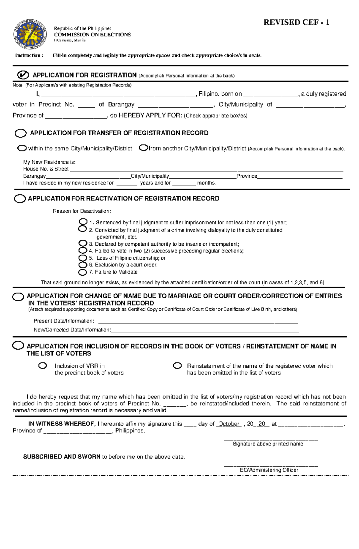 Tutorial Work on CEF1 (Revisable) - APPLICATION FOR REGISTRATION ...