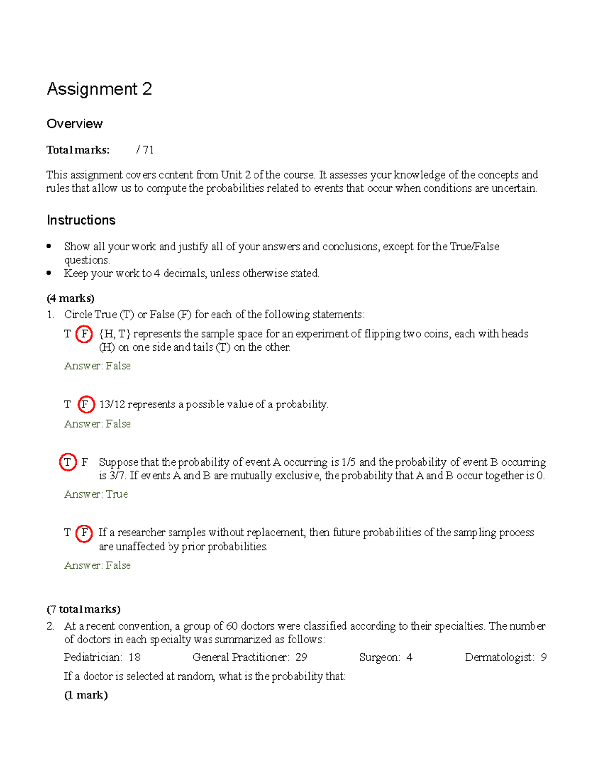 Assignment 02 - I got 100% - Assignment 2 Overview Total marks: / 71 This assignment covers ...