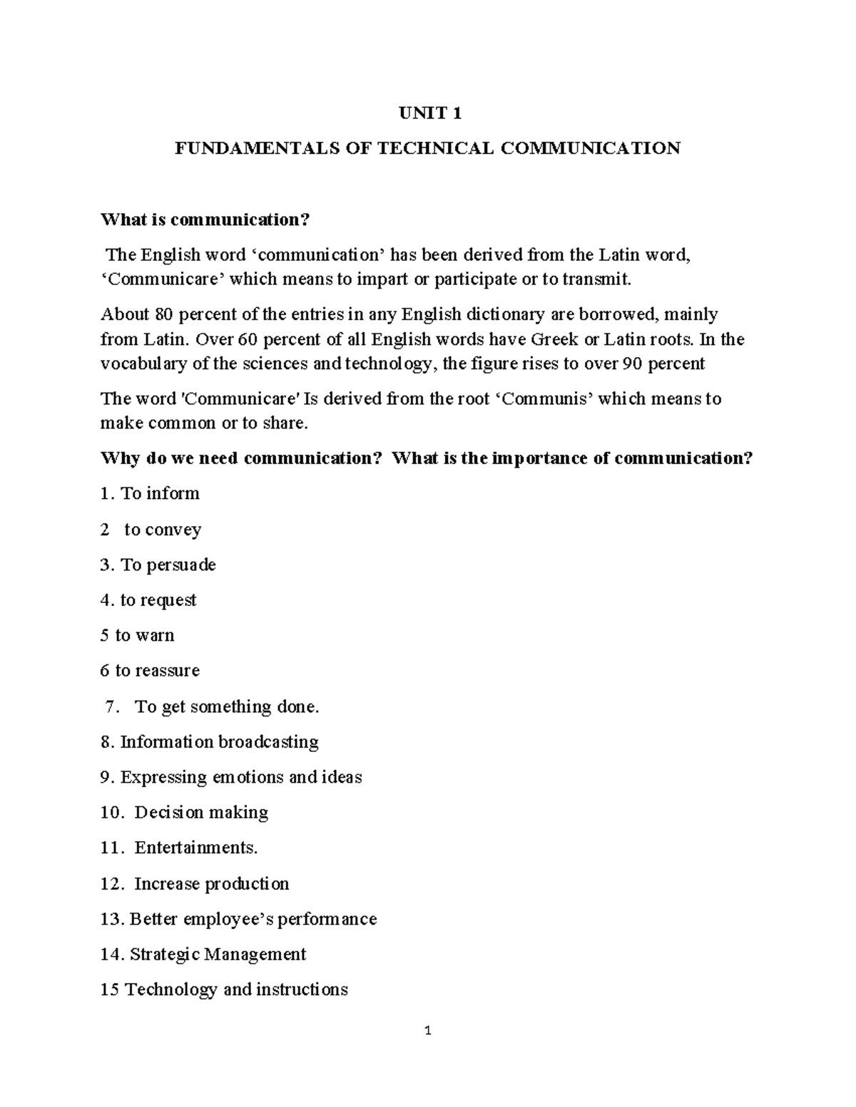 TC UNIT 1 notes - UNIT 1 FUNDAMENTALS OF TECHNICAL COMMUNICATION What ...