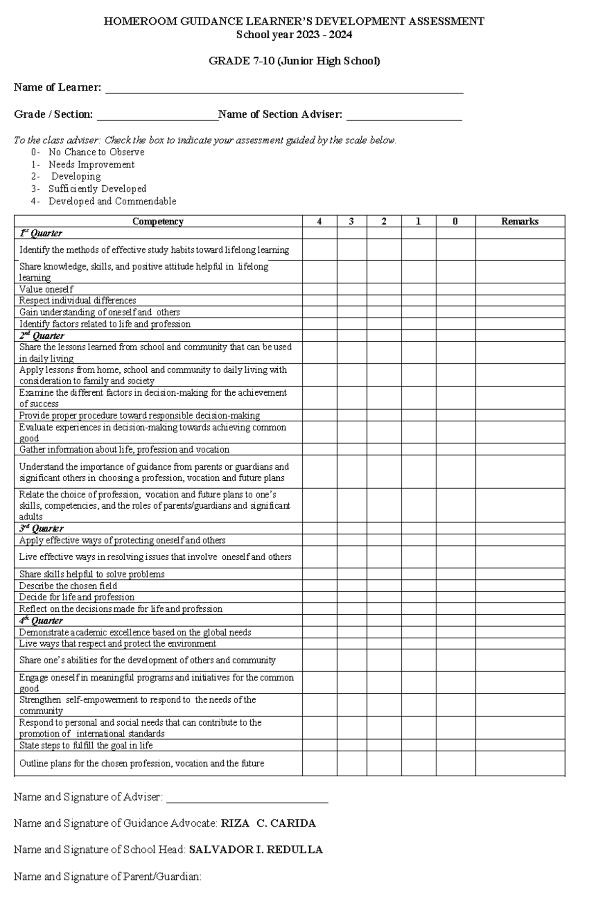 HG Learners Development Assessment JHS SHS 1 - HOMEROOM GUIDANCE ...