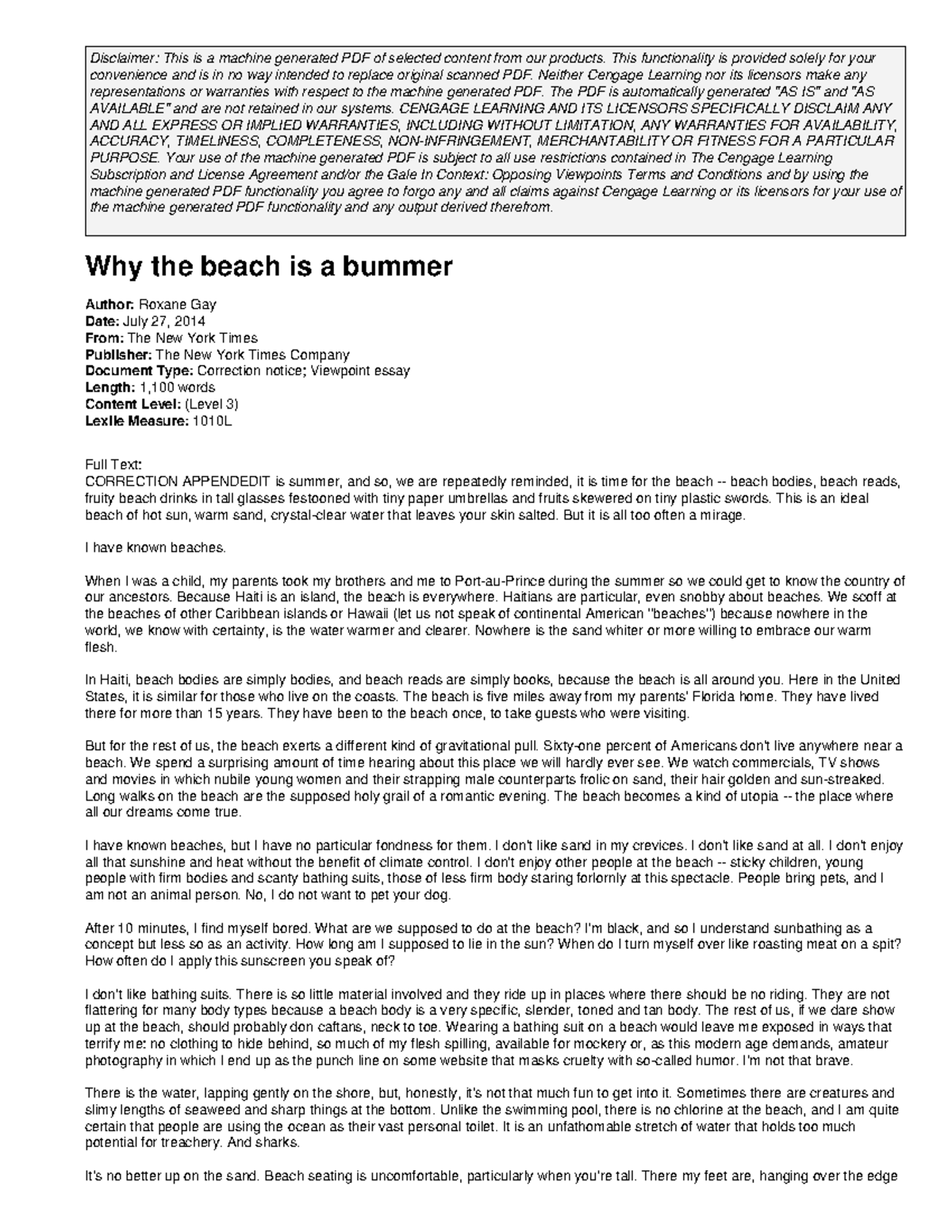 Why the beach is a bummer - Disclaimer: This is a machine generated PDF ...