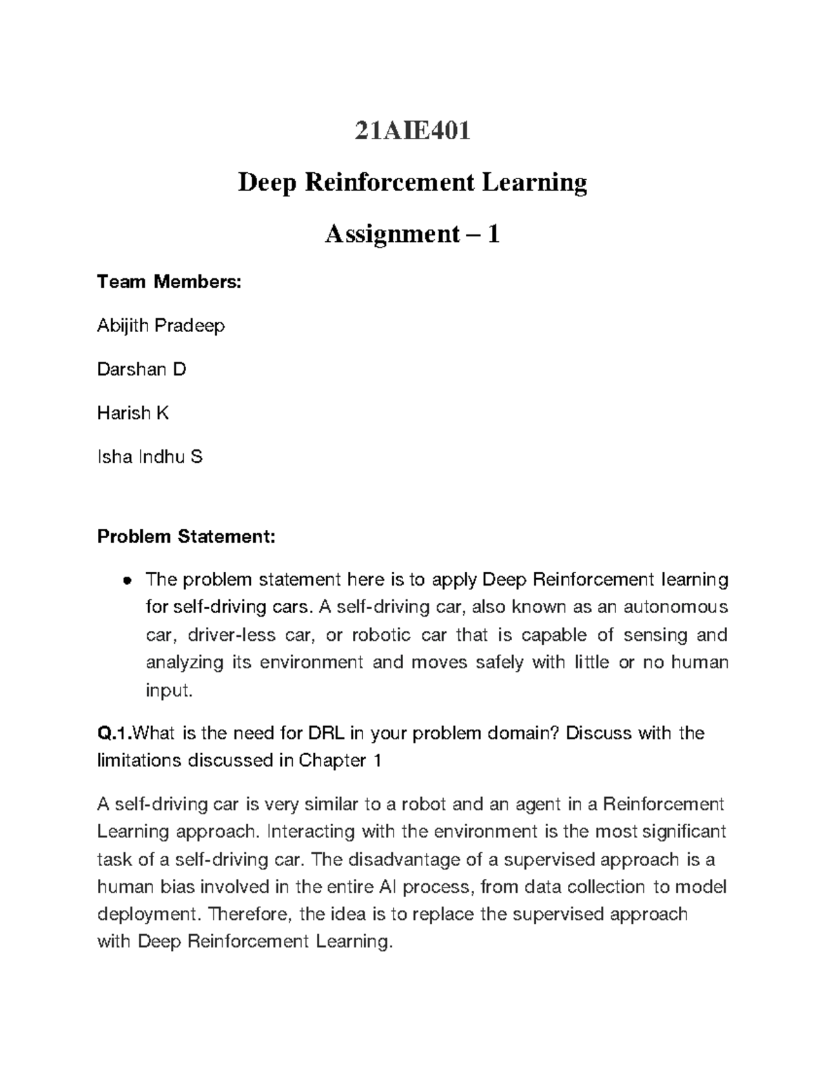 Abijith Pradeep CB - sowmya - 21AIE Deep Reinforcement Learning Assignment – 1 Team Members ...