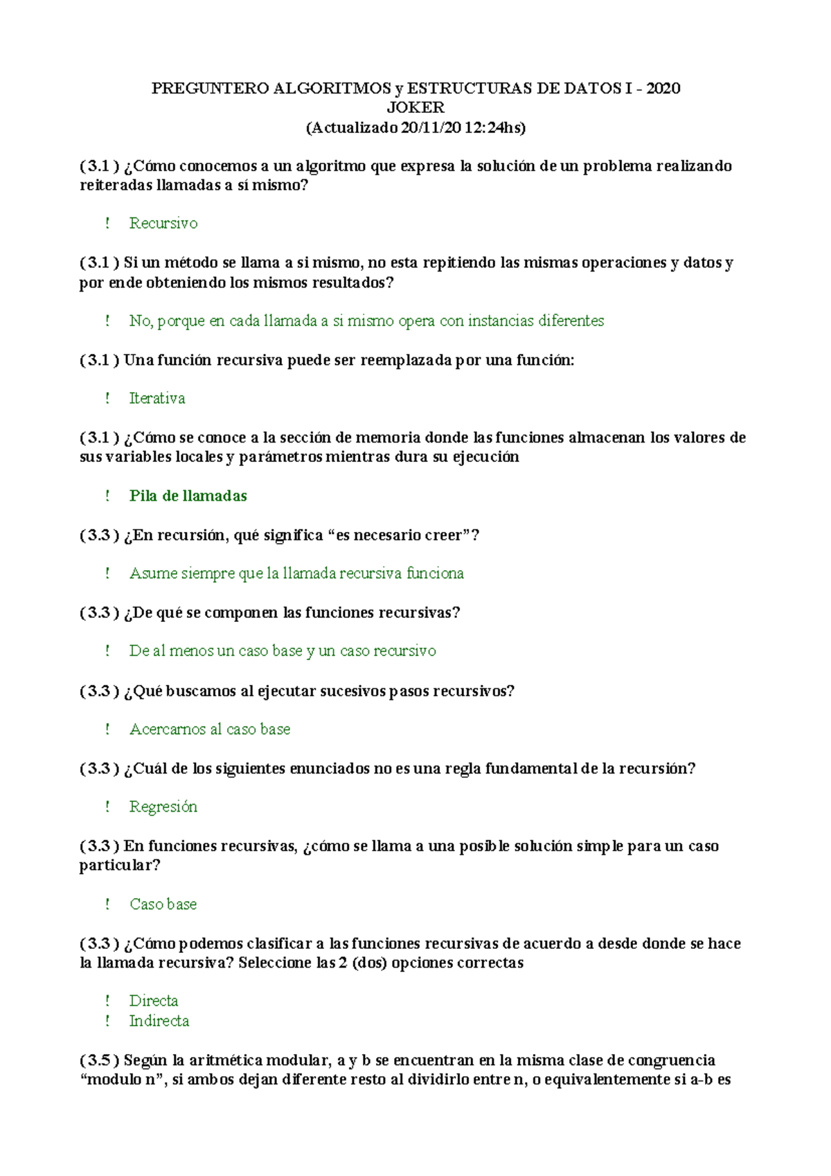 Parcial 2 Algoritmos Y Estructuras De Datos 20 11 2020 Preguntero Algoritmos Y Estructuras