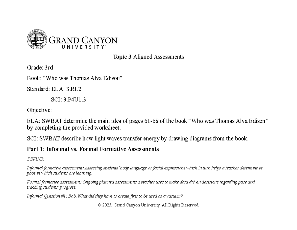 ELM-210 Aligned Assessments - Topic 3 Aligned Assessments Grade: 3rd ...