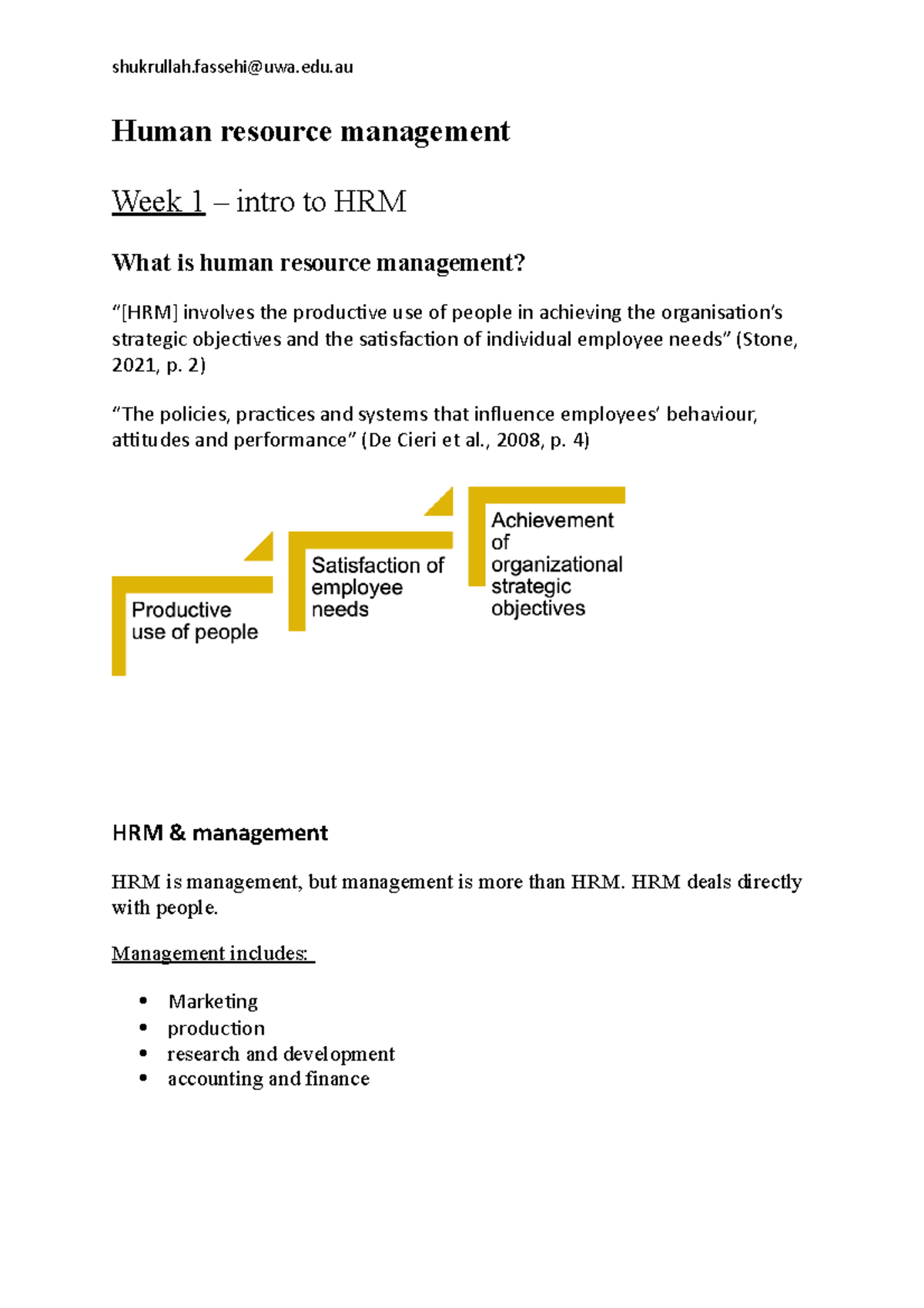 HRM Week work - good - Human resource management Week 1 – intro to HRM ...
