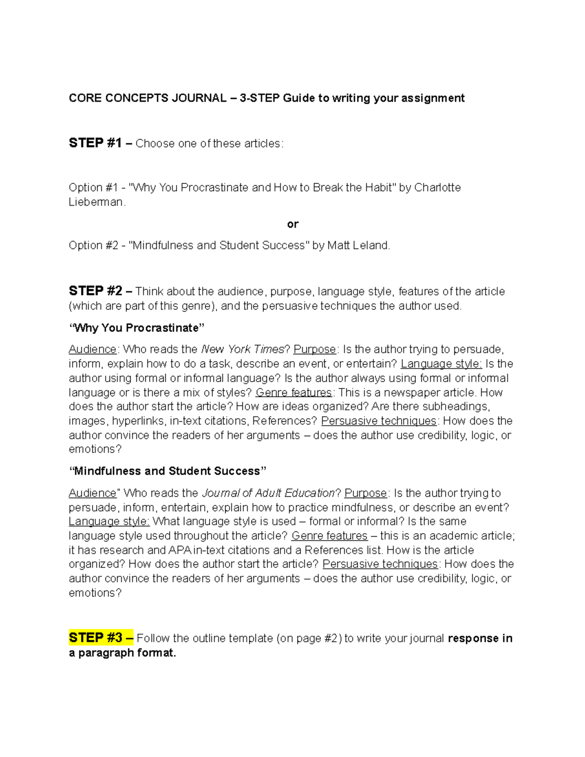 Core-Concepts-Journal- Guide to write - CORE CONCEPTS JOURNAL – 3-STEP ...