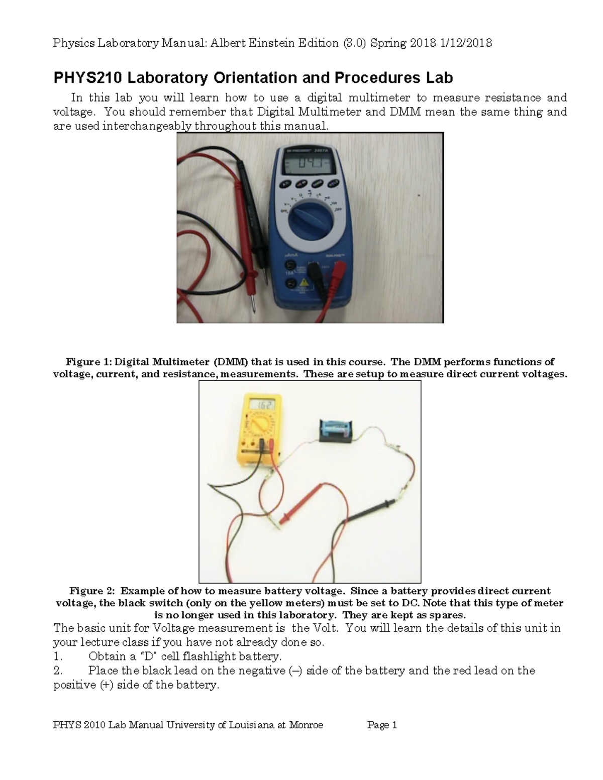 Phys2010 Labactivity 1 - PHYS210 Laboratory Orientation and Procedures ...