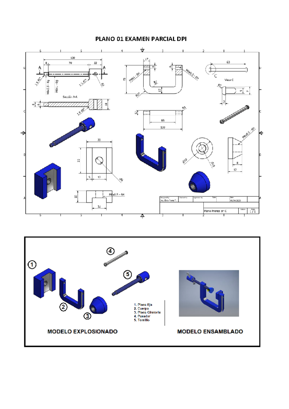 Plano 01 Examen Parcial DPI - Dibujo para ingeniería - PLANO 0 1 EXAMEN ...