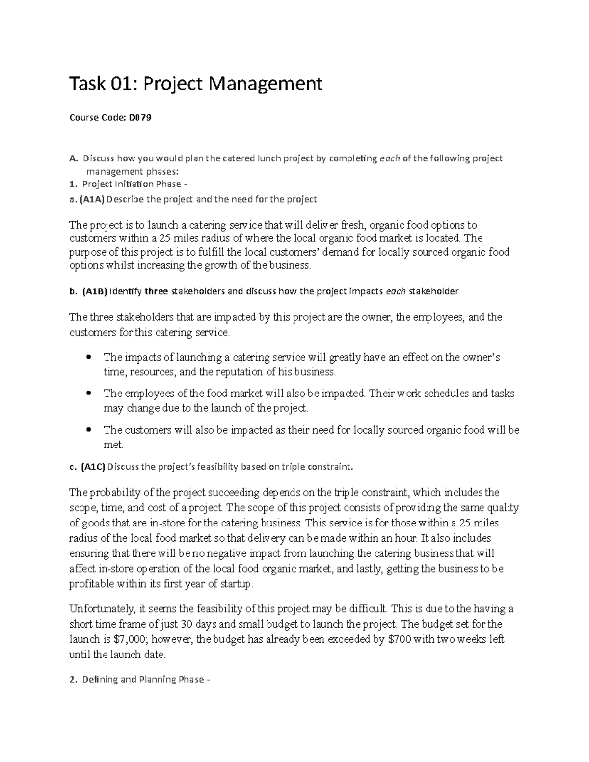 D079 Task One - Task one - D079 - WGU - Studocu