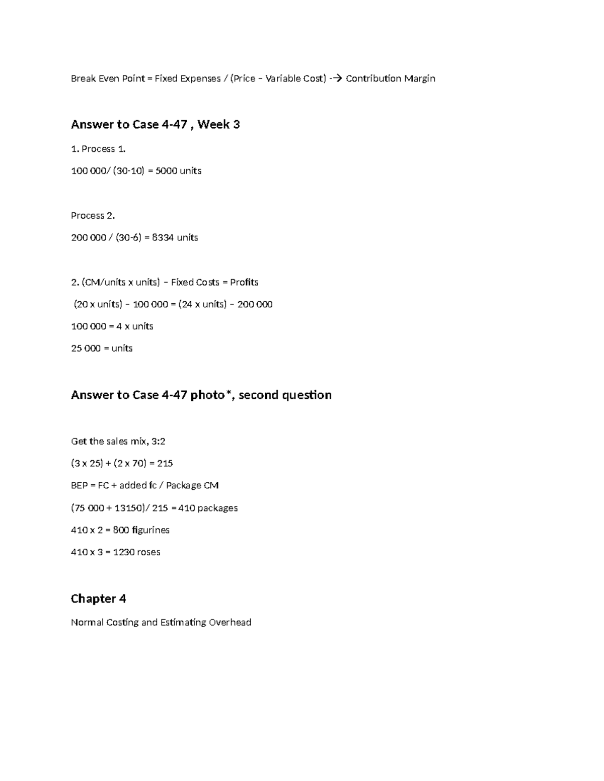 ACC 406 - Lesson 4 - lecture notes for class 4 - Break Even Point ...