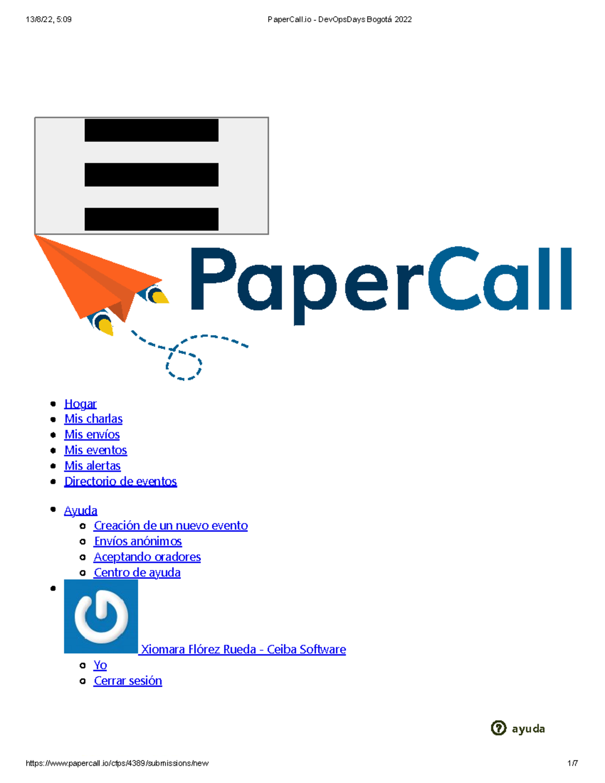 Paper Call.io - Dev Ops Days Bogotá 2022 - Hogar Mis charlas Mis envíos ...